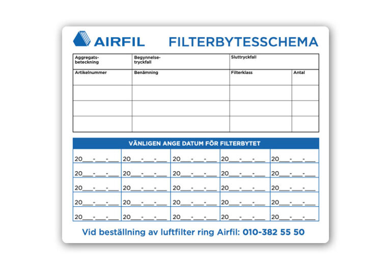 Airfil filterbytesschema - Airfil.se